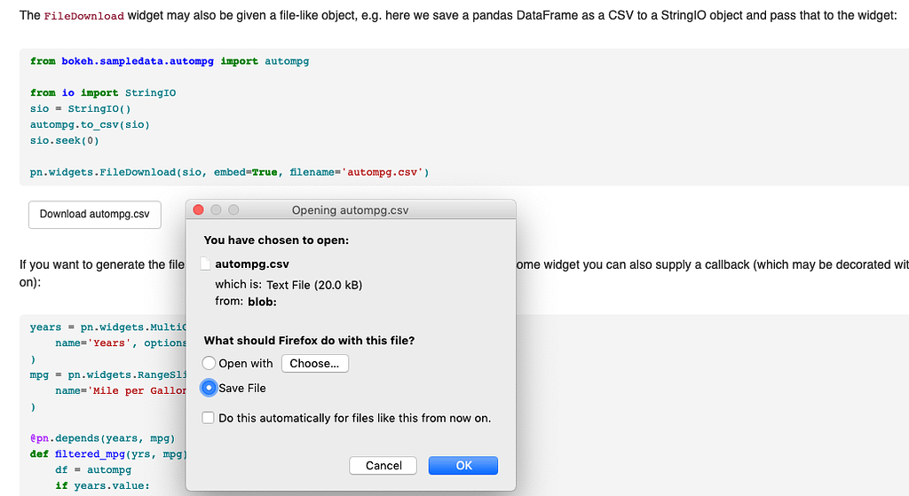 Save data to csv file - Panel - HoloViz Discourse