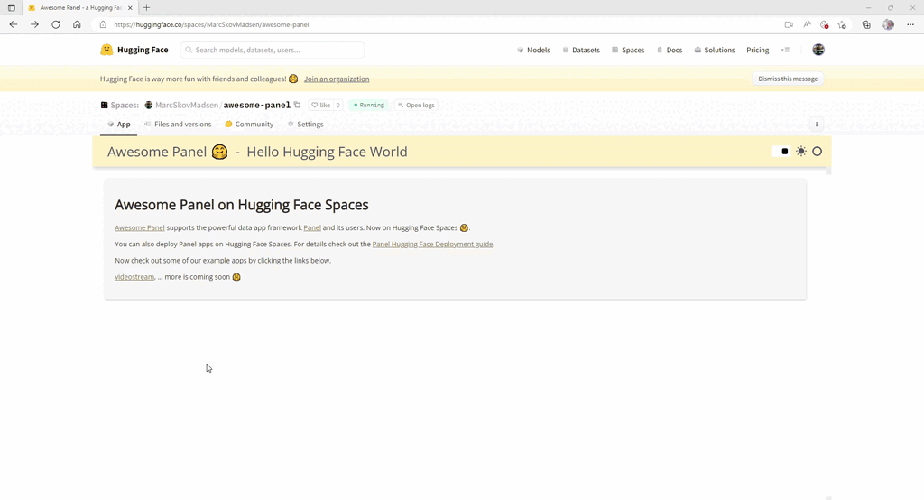 You can now deploy your Panel apps on Hugging Face Spaces 🤗 - Showcase - HoloViz Discourse